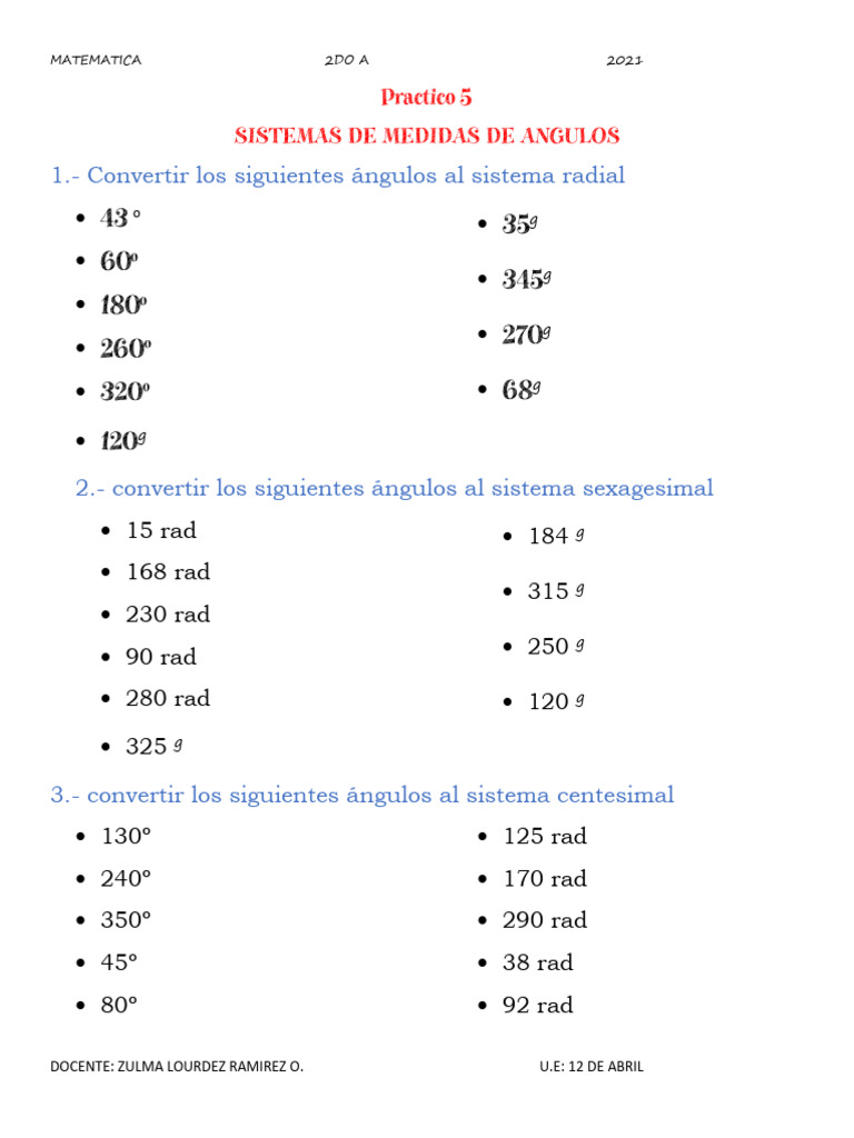 Conversión de Ángulos: Radial y Sexagesimal | PDF