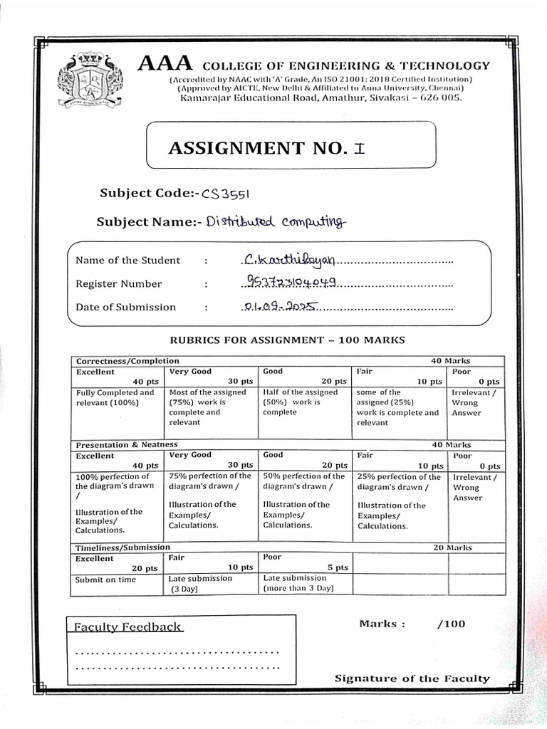 CS3551 - Distributed Computing Assignment - 1 | PDF