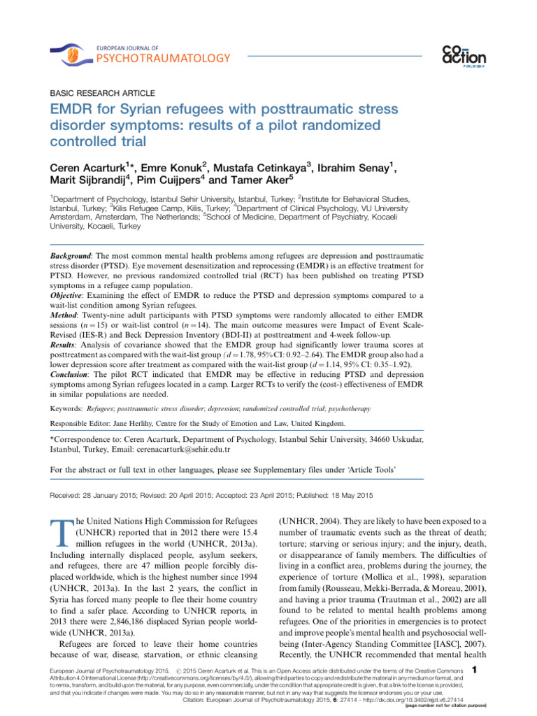 EMDR For Syrian Refugees With Posttraumatic Stress Disorder Symptoms Res... | PDF | Eye Movement ...