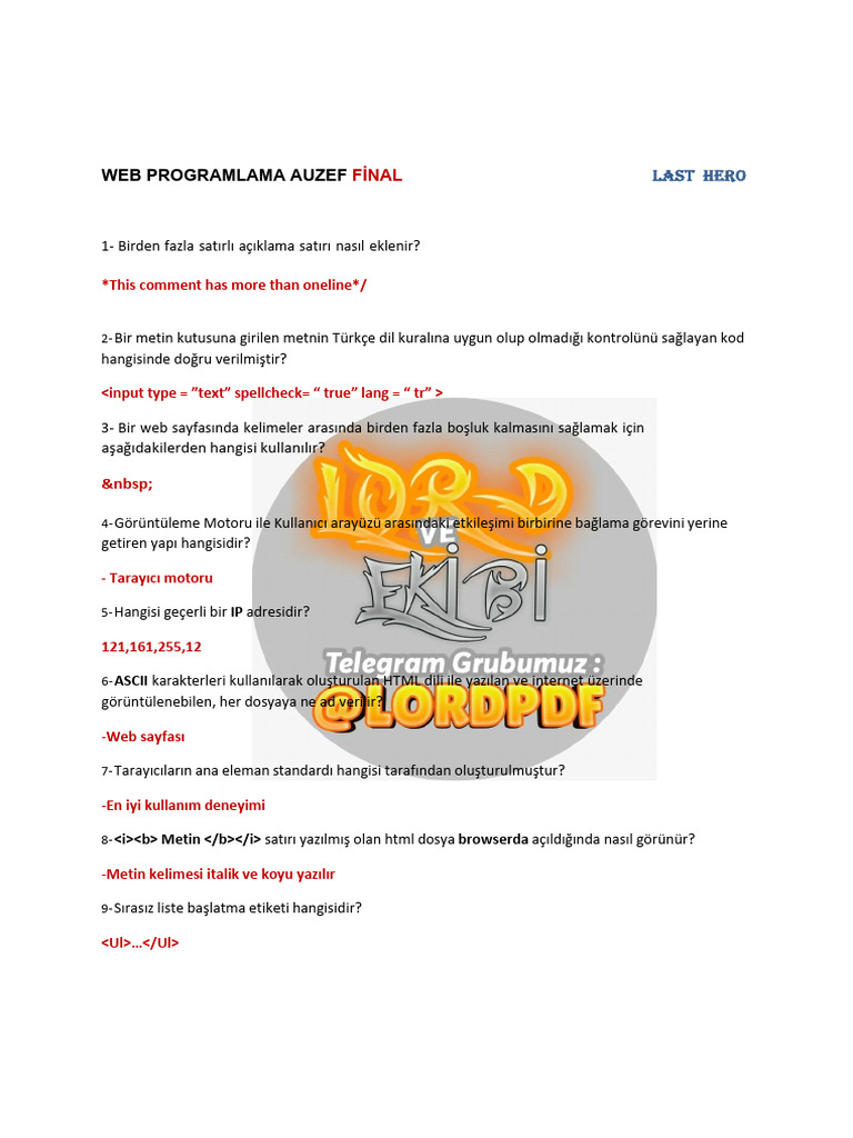 Web Programlama Auzef Final Guncel | PDF