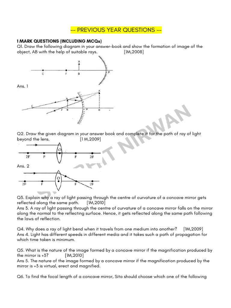 Previous Year Physics Questions on Light | PDF | Electromagnetic ...