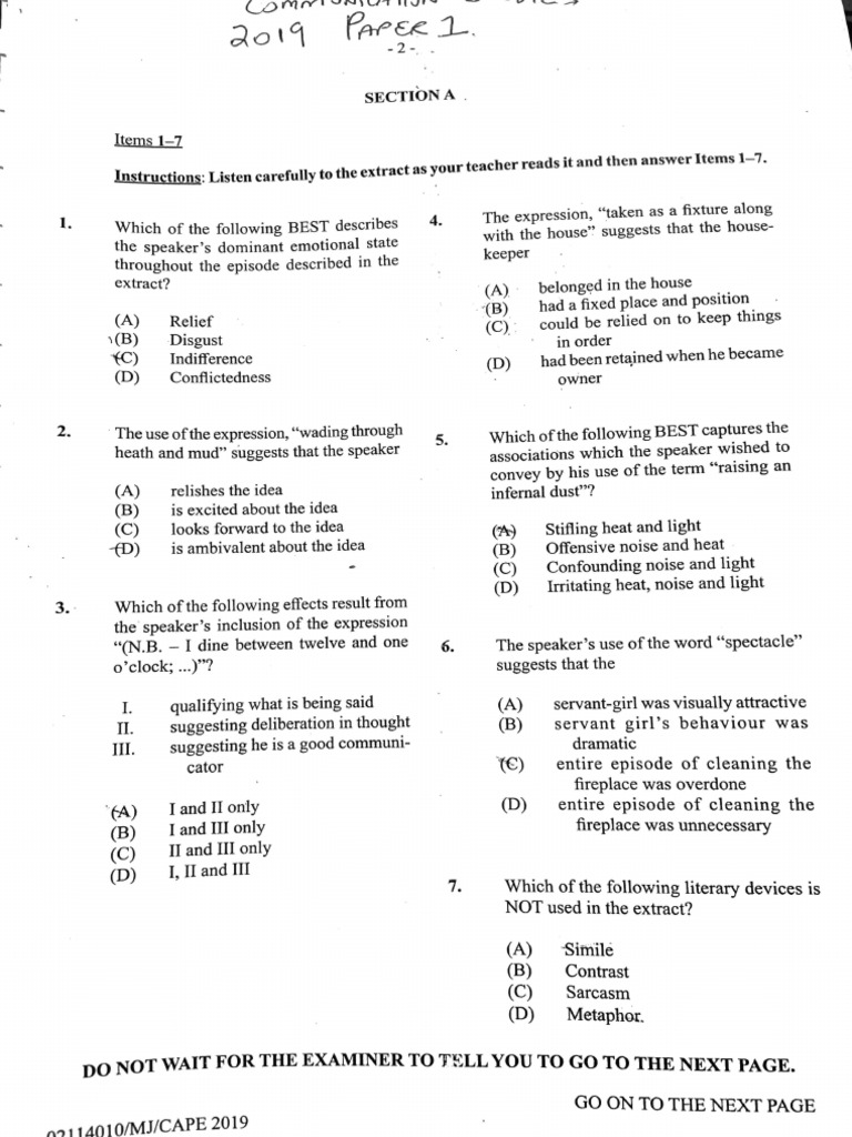 CAPE Comm. Studies 2019 Paper 1 | PDF