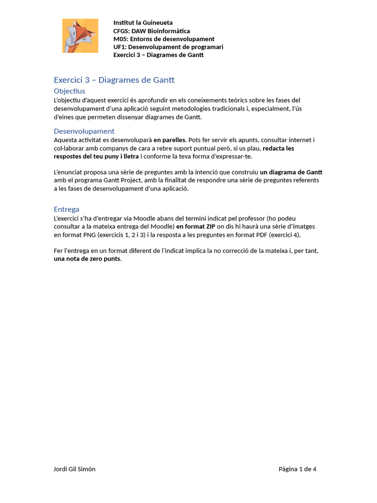 DAM M05 UF1 - Exercici 3 - Diagrames de Gantt | PDF