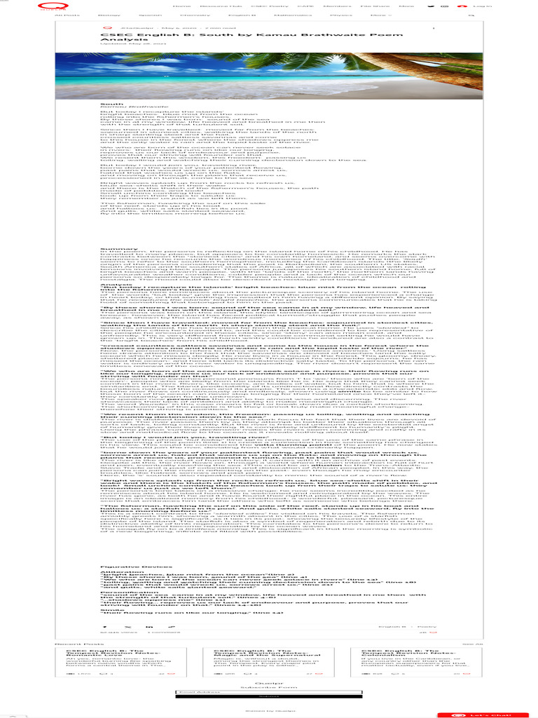 CSEC English B South by Kamau Brathwaite Poem Analysis 2 | PDF | Earth ...