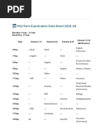 DATE SHEET of Mid Term 2025-2026 | PDF