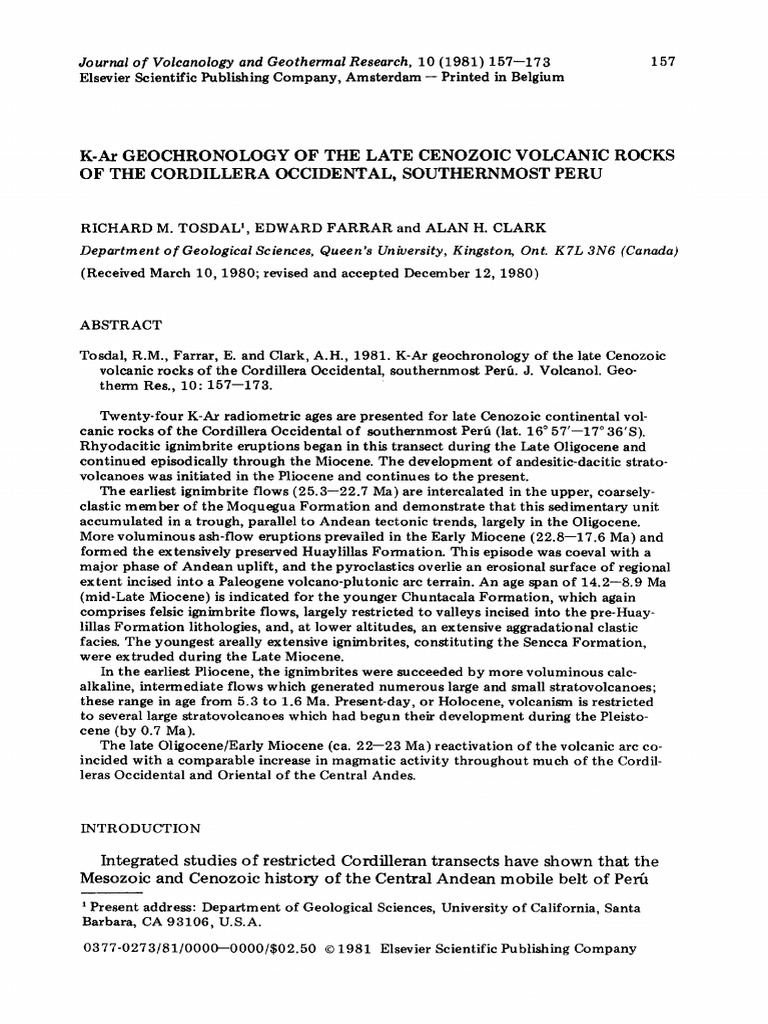 Tosdal Et Al (1981) - Geochronology | PDF | Earth Sciences | Petrology