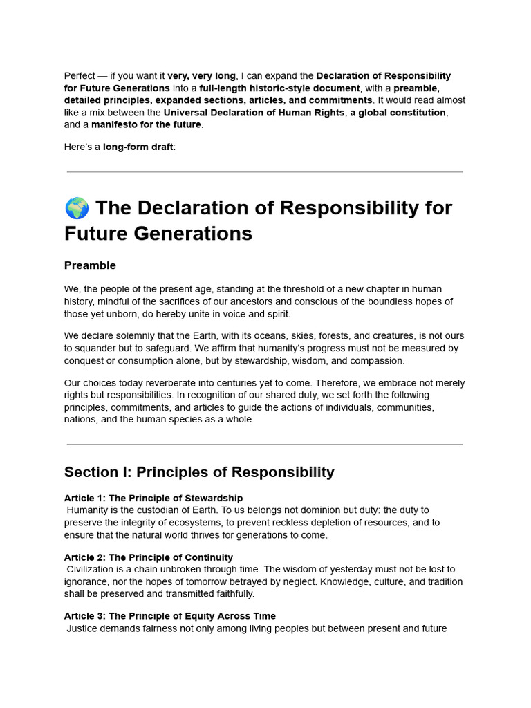 Declaration of Responsibility for Future Generations | PDF | Natural ...