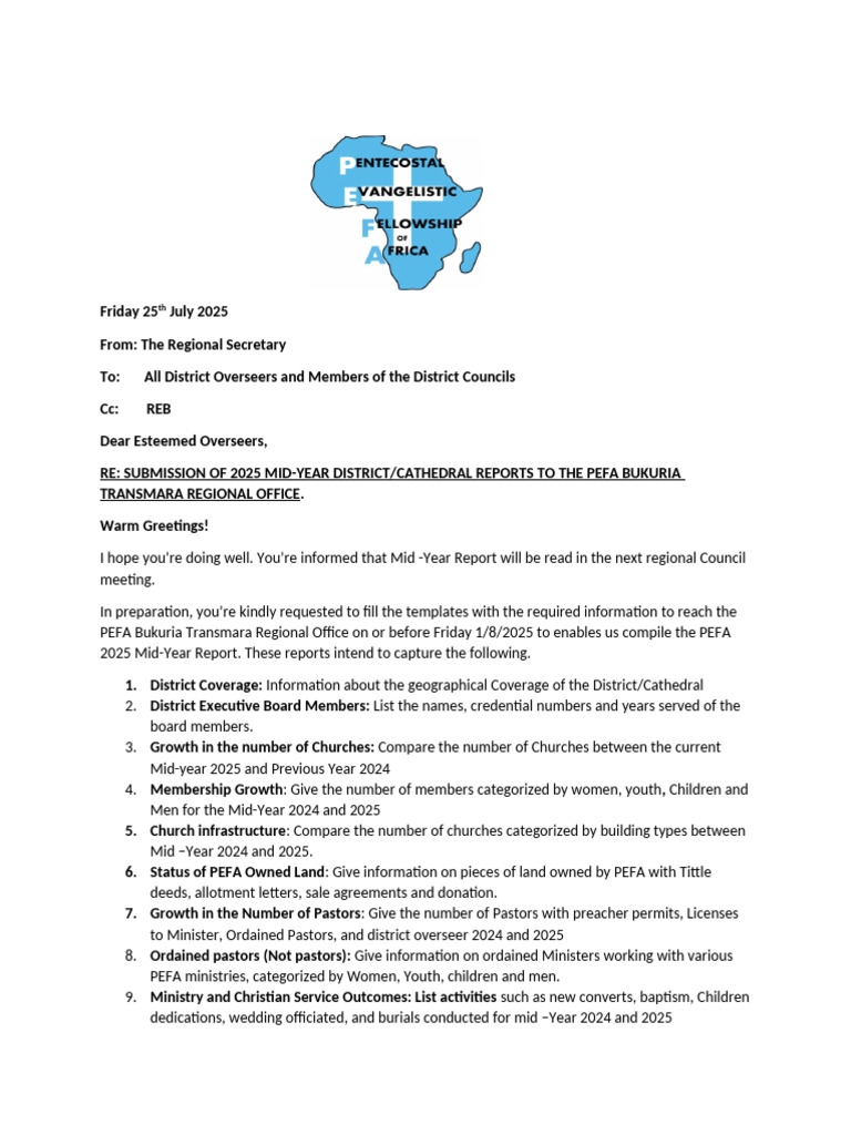 Pefa Bukuria Transmara 2025 Mid-Year Templetes Report | PDF