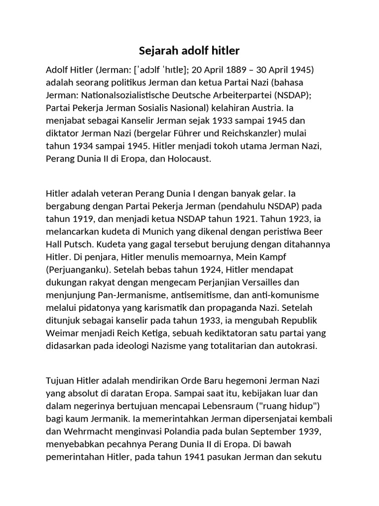 Sejarah Adolf Hitler dan Dampaknya | PDF