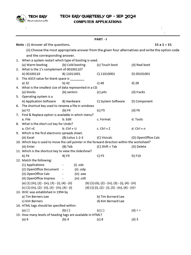 Class 11 Computer Applications Exam Guide | PDF | Operating System ...