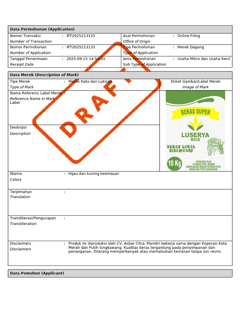 Formulir Pendaftaran Merek Indonesia | PDF