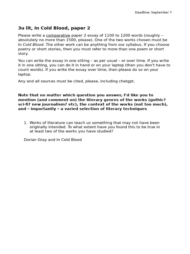Comparative Essay on In Cold Blood | PDF