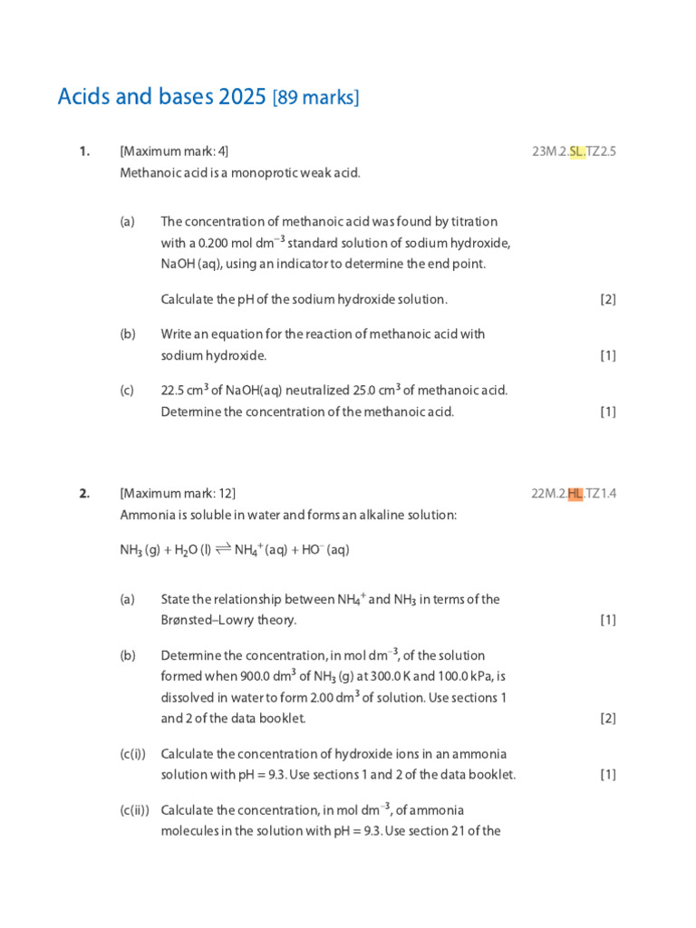 Acids and Bases: Titration and Equilibria | PDF | Acid | Chemical ...