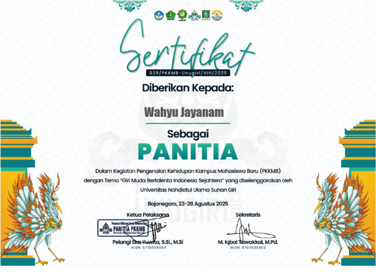 Sertifikat Panitia PKKMB | PDF