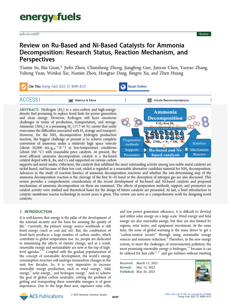 Su Et Al 2023 Review On Ru Based and Ni Based Catalysts For Ammonia ...