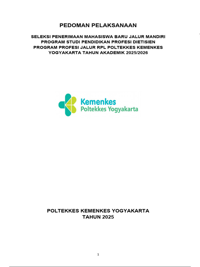 Pedoman Spmb Jalur Mandiri Prodi Pendidikan Profesi Dietisien Jalur Rpl t.a. 2025-2026 34350 | PDF
