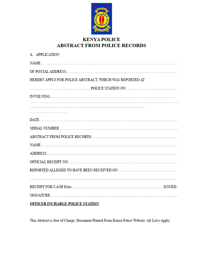 Kenya Police Abstract Forms | PDF