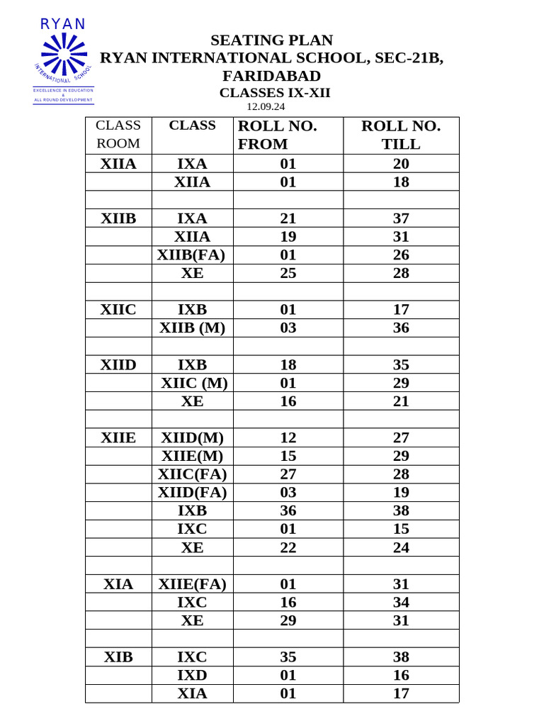 Seating Plan Ix-Xii First Term | PDF
