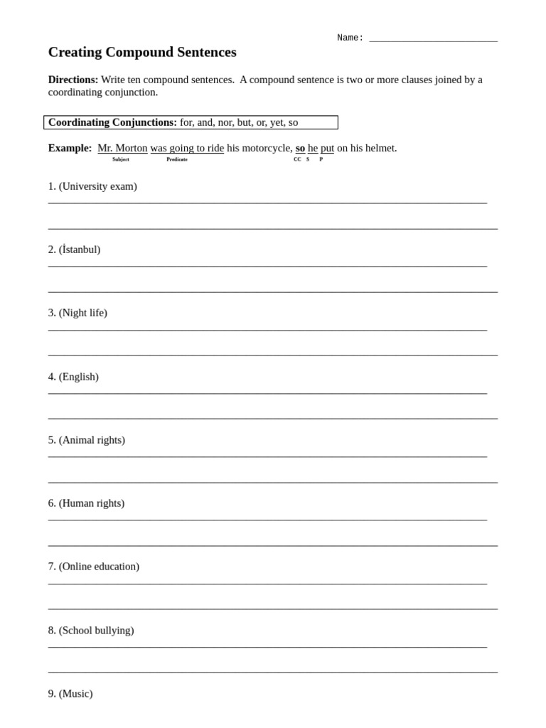 Compound Sentence Creation Guide | PDF