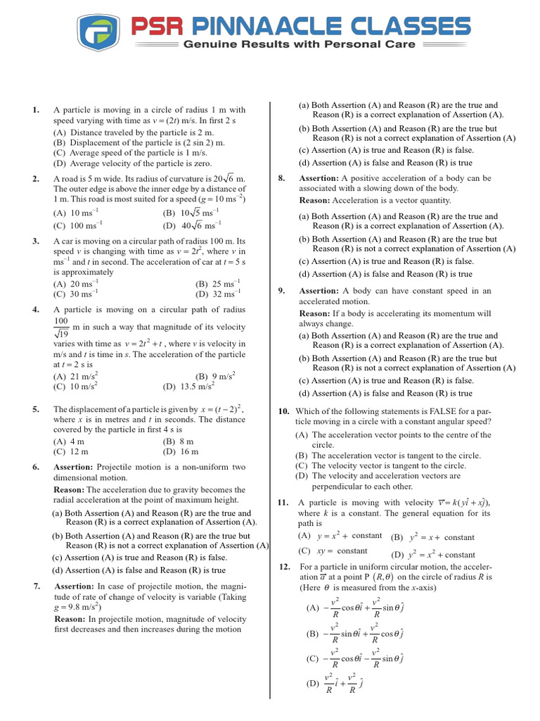 DPT - 5 (Circular Motion) QP | PDF | Acceleration | Velocity