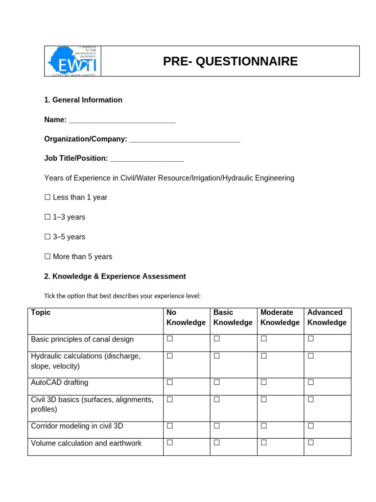 Pre Questionnaire | PDF