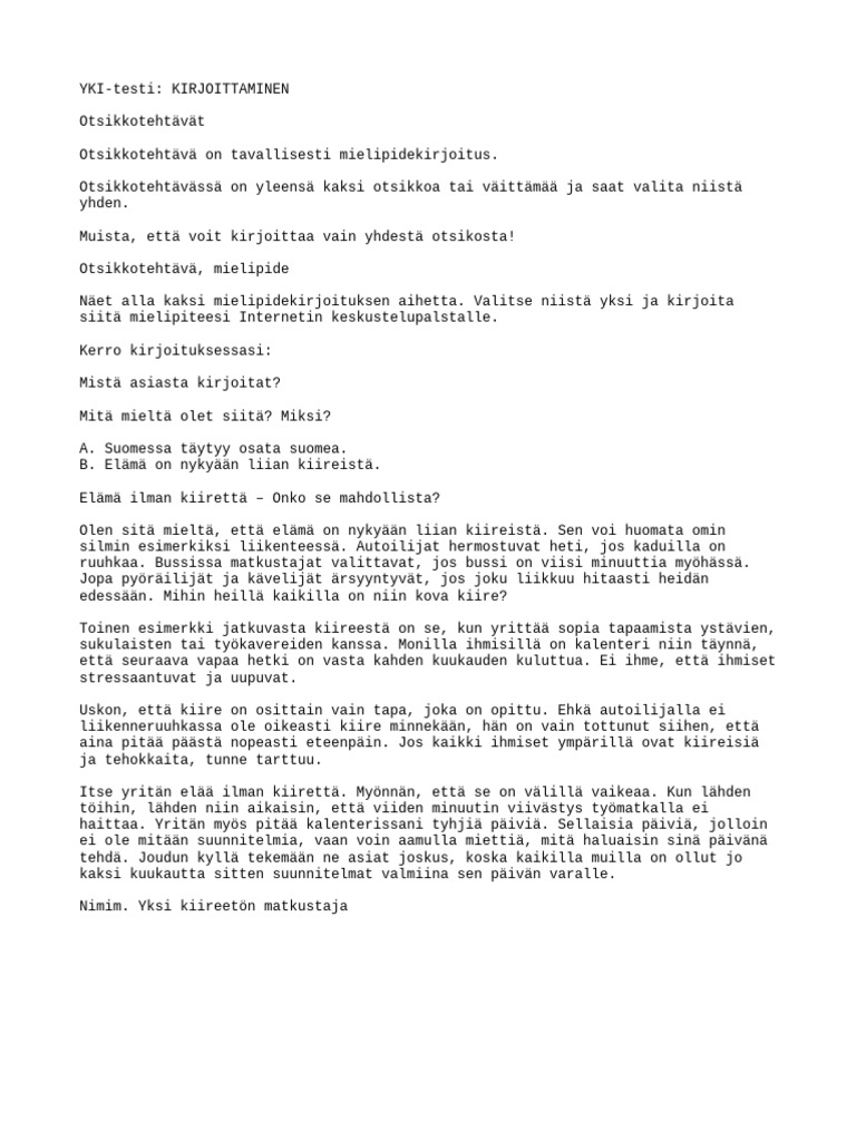 Yki Testi Kirjoittaminen | PDF