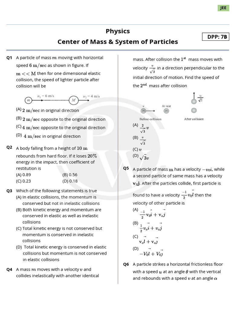 Centre of Mass & System of Particles DPP 07B | PDF | Motion (Physics) | Physical Quantities