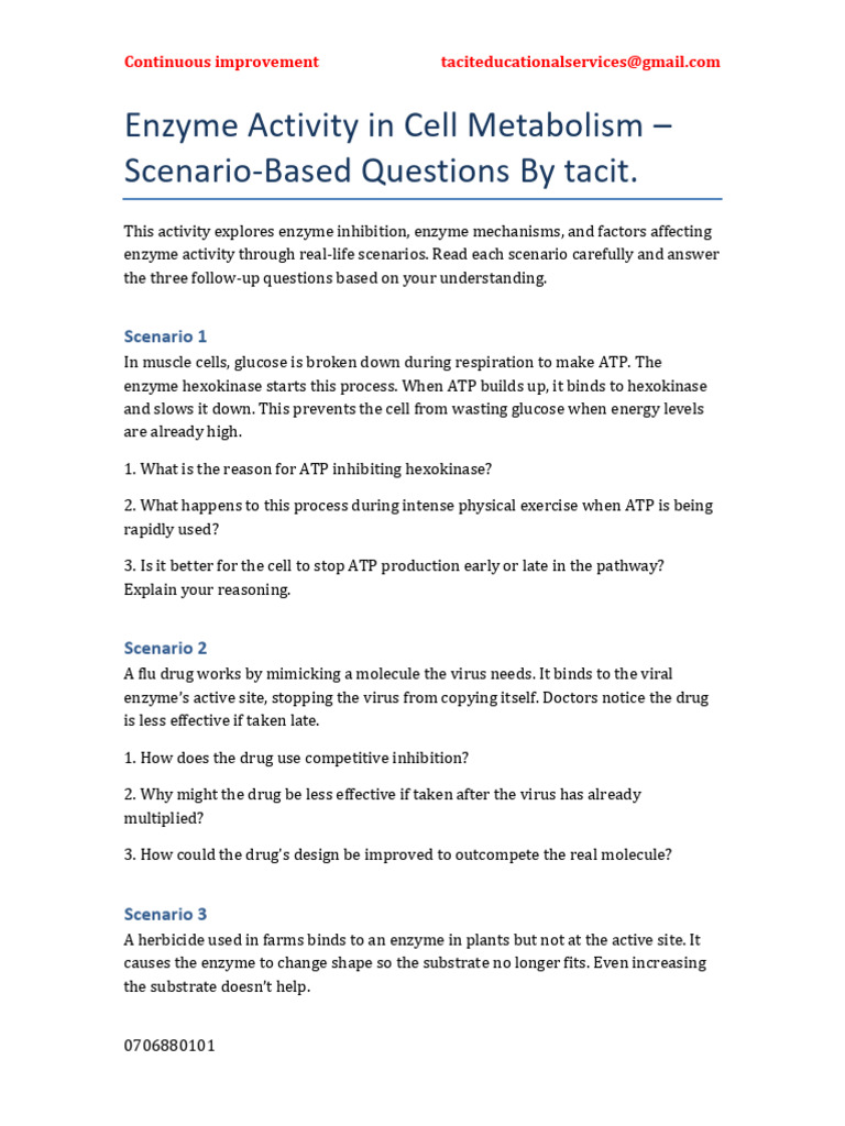 Enzyme Activity Scenarios and Questions | PDF | Enzyme | Enzyme Inhibitor