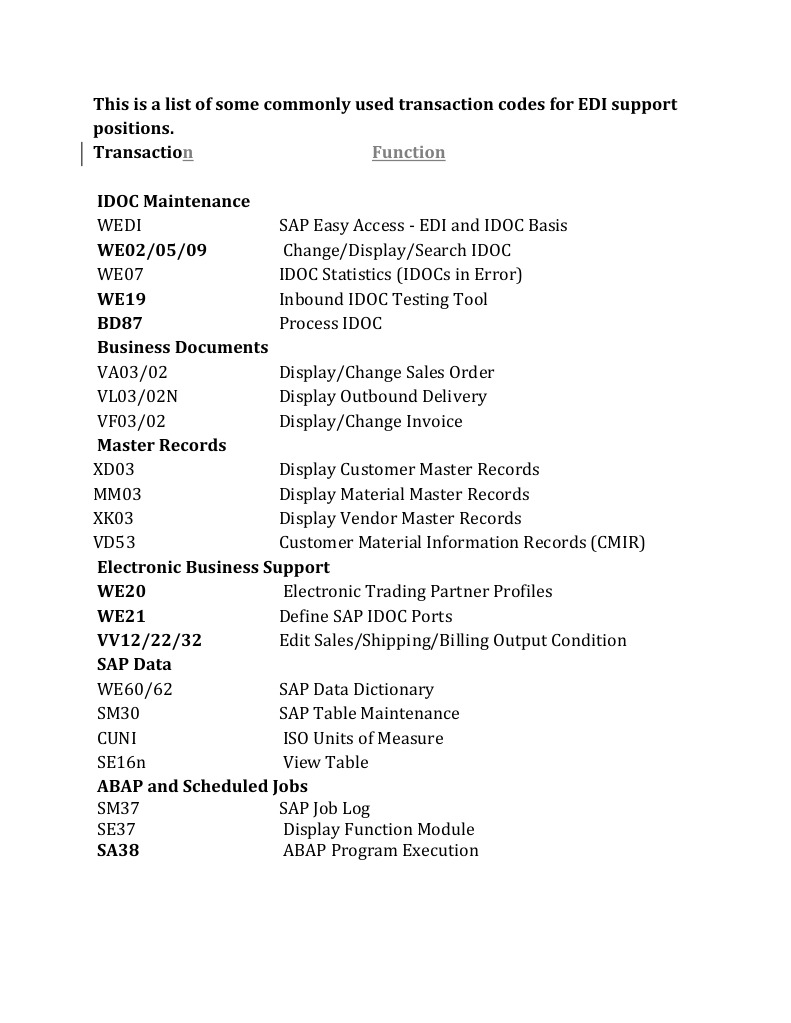 Edi Transaction Code | PDF
