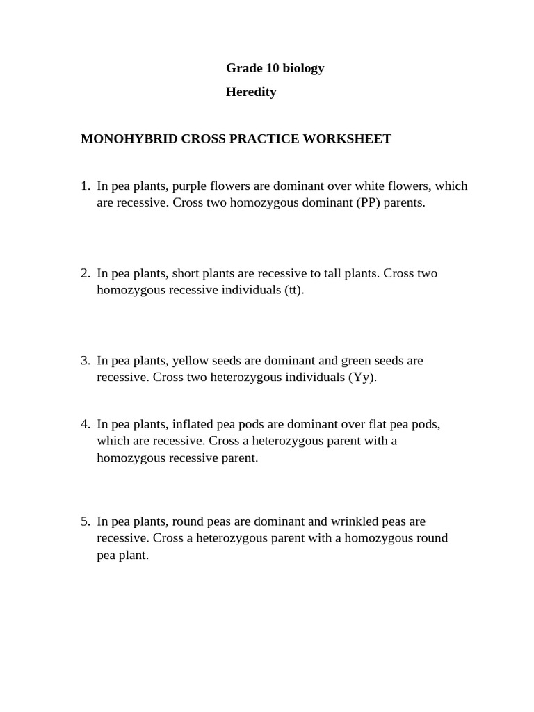 Monohybrid Cross Practice Worksheet | PDF