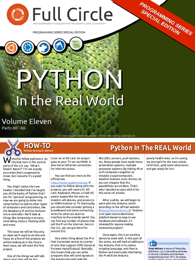 Full Circle Magazine 'Programming in Python' Series. Volume 11. | PDF | Raspberry Pi | Anode