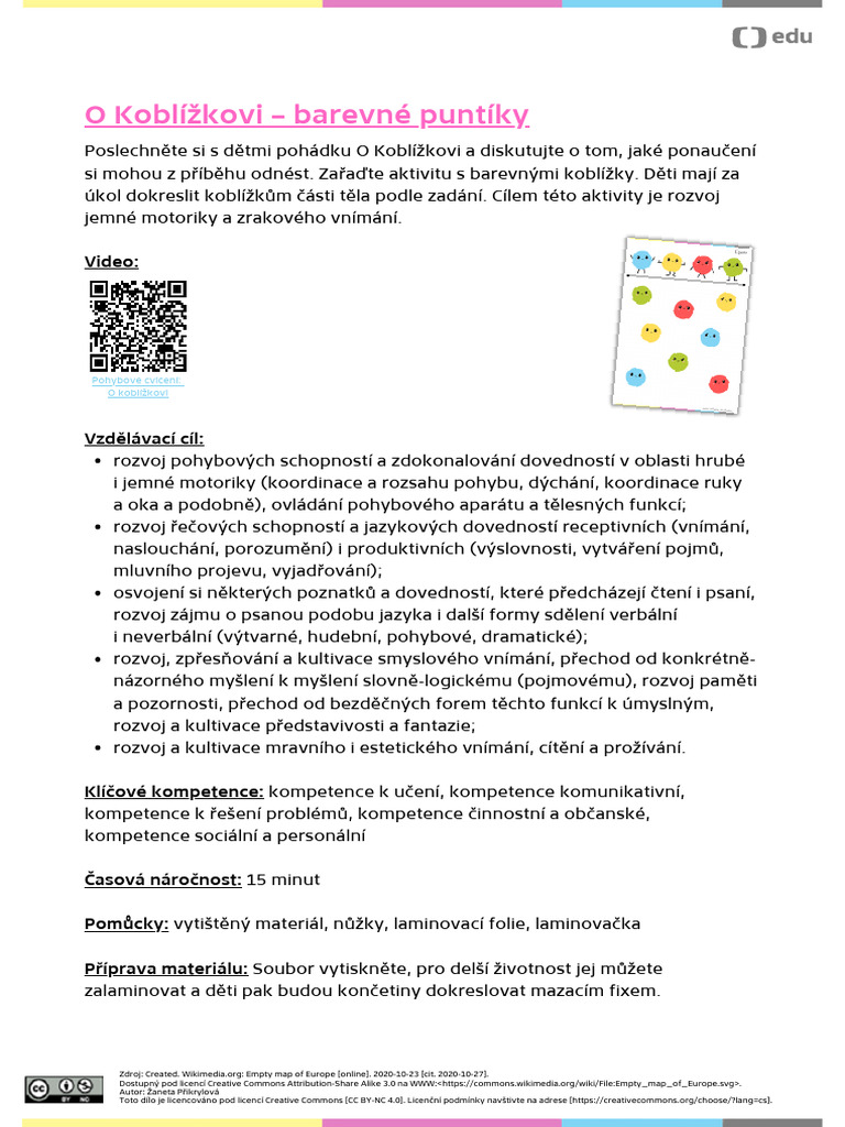 Pracovni List o Koblizkovi Barevne Puntiky | PDF