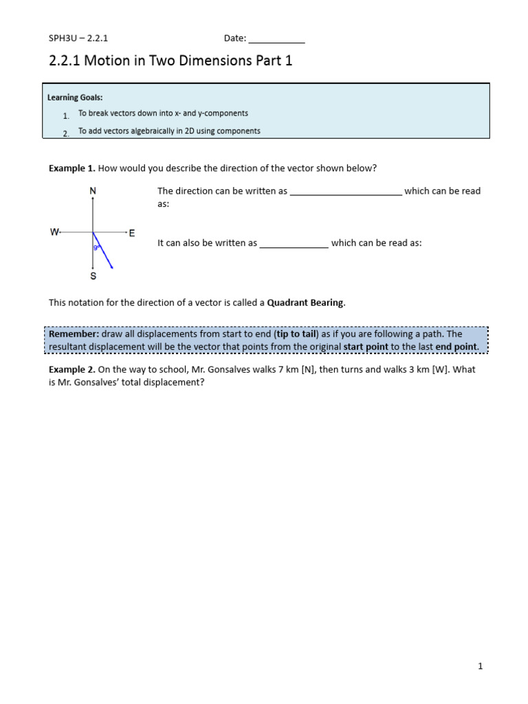 2.2.1 Motion in Two Dimensions Part 1 | PDF | Euclidean Vector ...