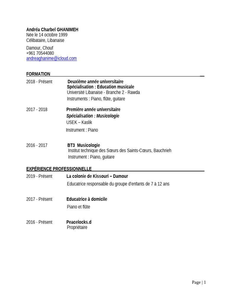 CV d'Andréa Charbel Ghanimeh | PDF