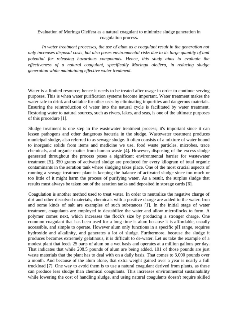 Evaluation of Moringa Oleifera As A Natural Coagulant To Minimize ...