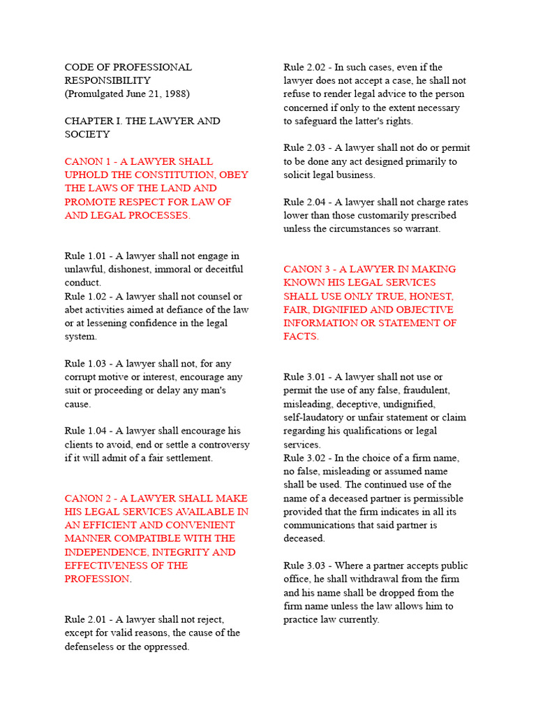 Code of Professional Responsibility-1 | PDF | Lawyer | Conflict Of Interest