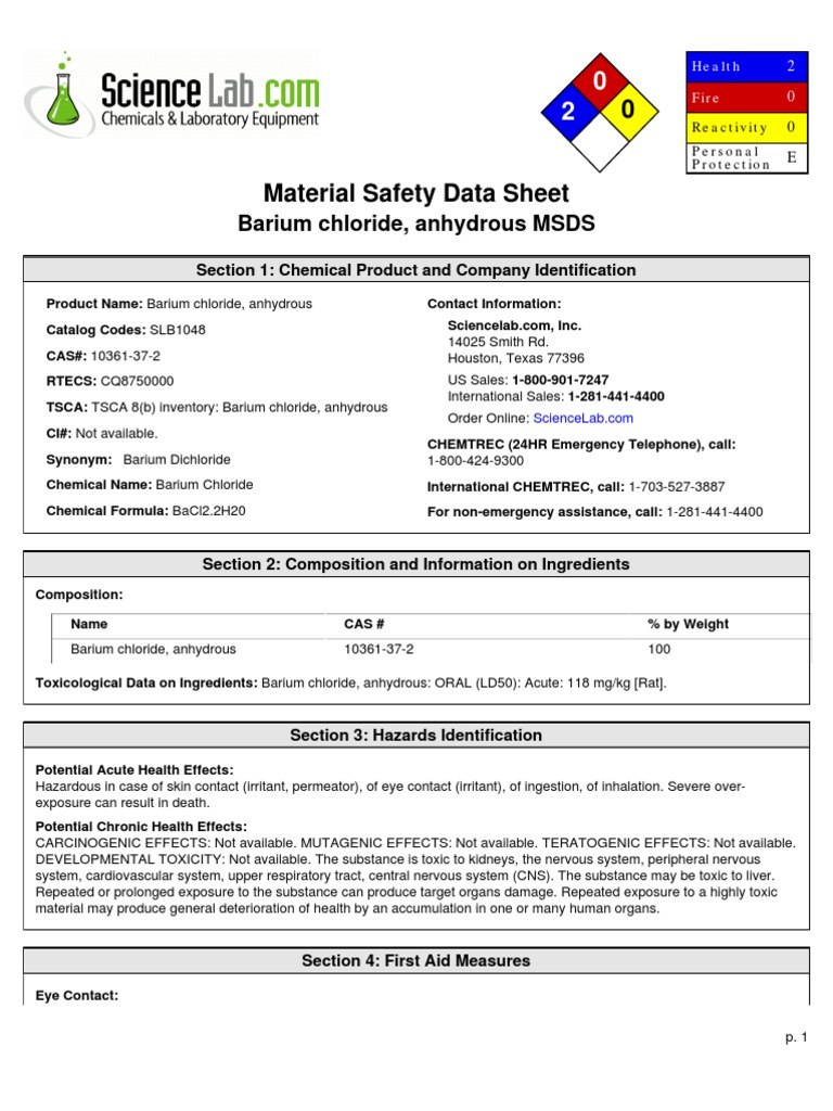 msds BaCl2 | Toxicity | Personal Protective Equipment