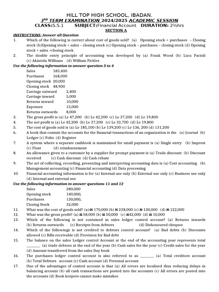 Financial Accounting Exam Questions | PDF | Debits And Credits | Expense