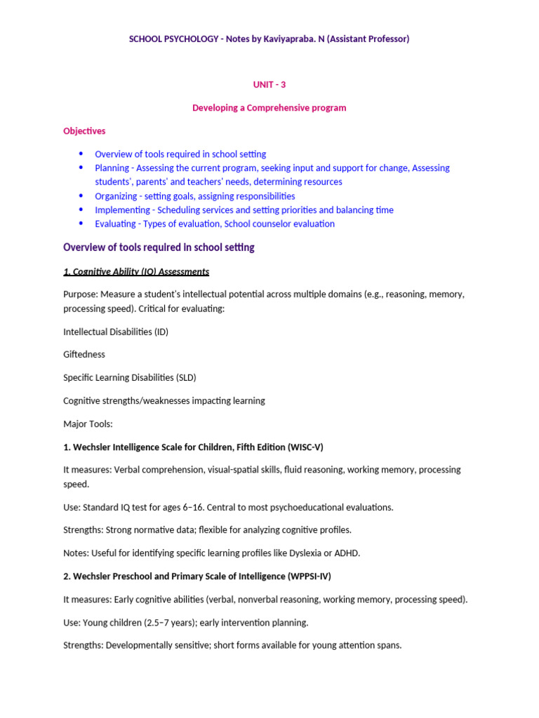 UNIT - 3 School Psychology | PDF | Educational Assessment | Executive ...