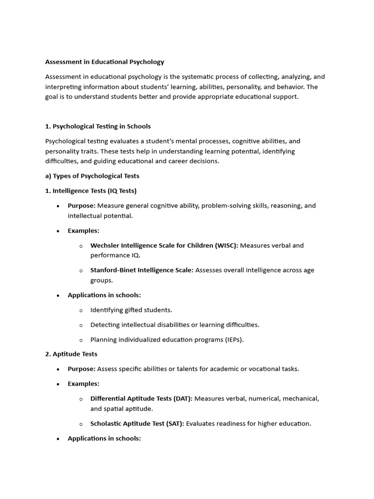 Educational Psychology Assessment Guide | PDF | Educational Assessment ...