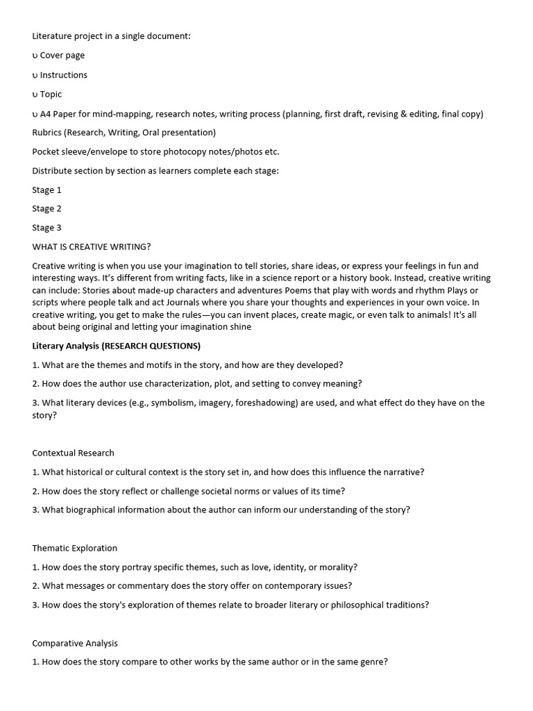 Creative Writing Project Guide | PDF | Concept | Narrative