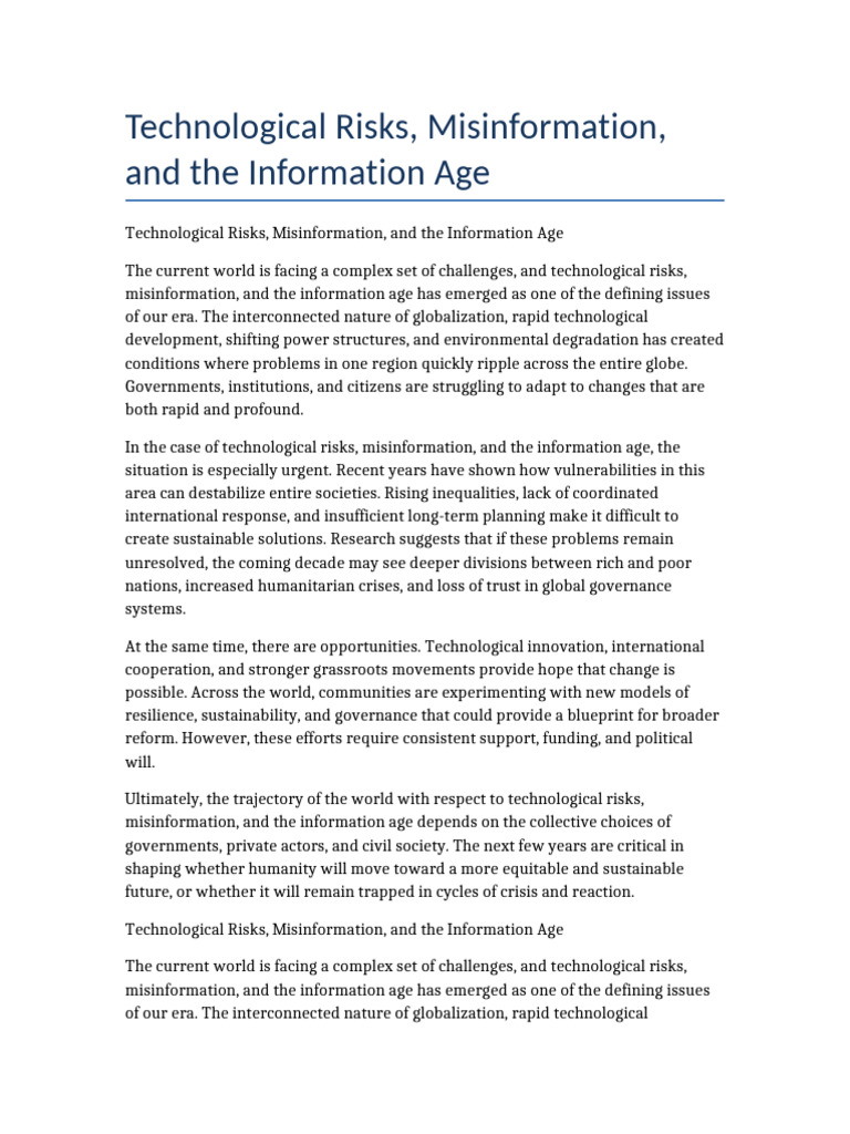 Technological Risks, Misinformation, and The Information Age | PDF ...
