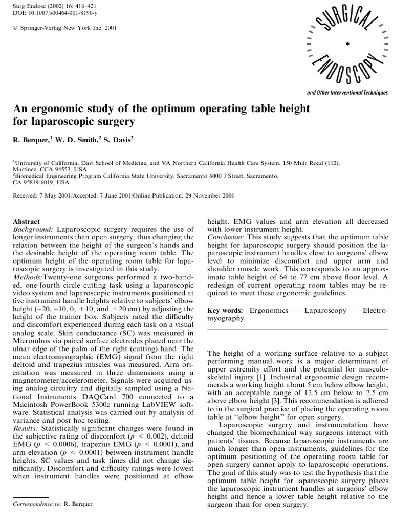 An Ergonomic Study of the Optimum Operating Table Height for ...