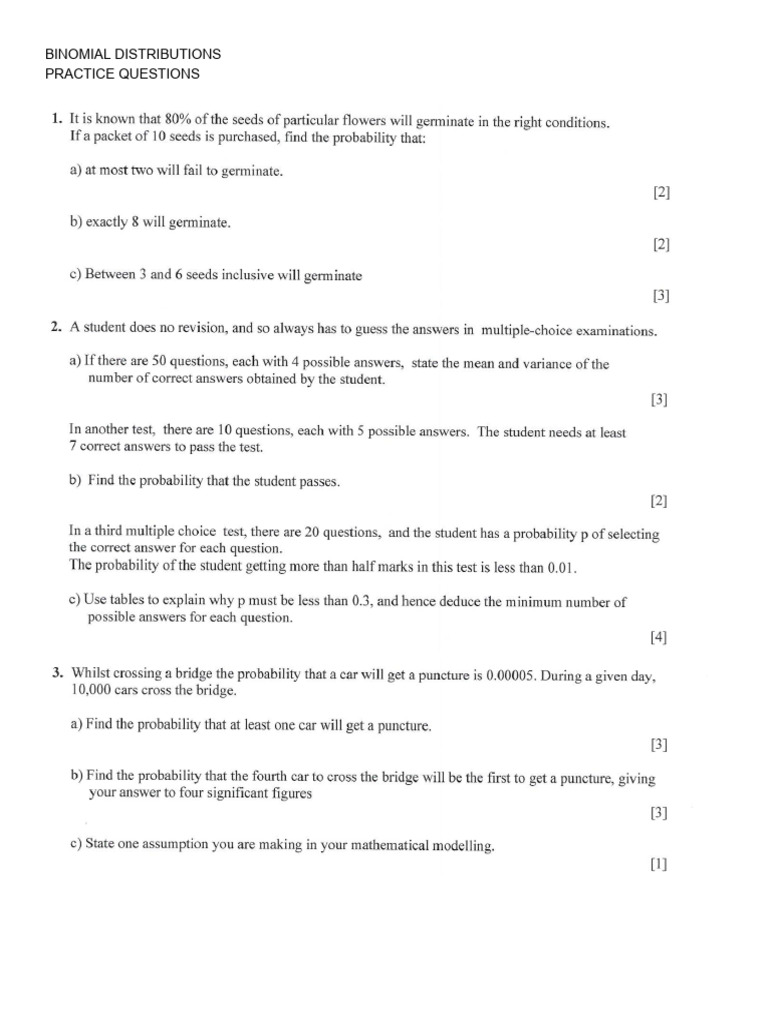 Binomial Distribution Practice Questions | PDF