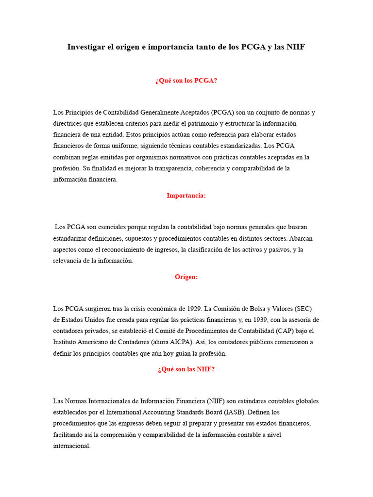 Origen e Importancia de PCGA y NIIF | PDF | normas internacionales de ...