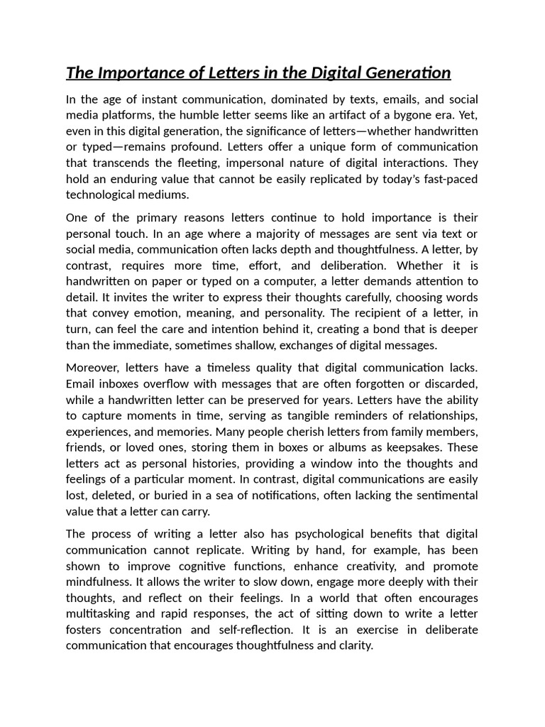 The Enduring Value of Letters Today | PDF | Communication | Thought