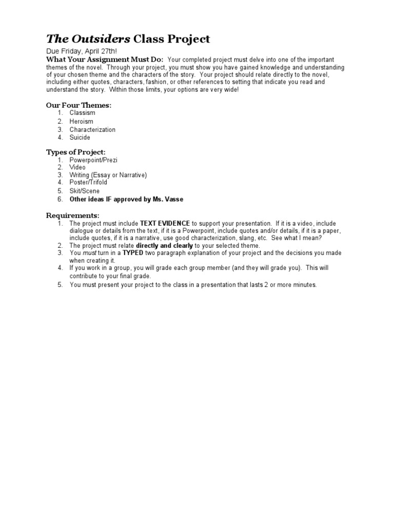 The Outsiders Theme Project Guidelines | PDF | Career & Growth