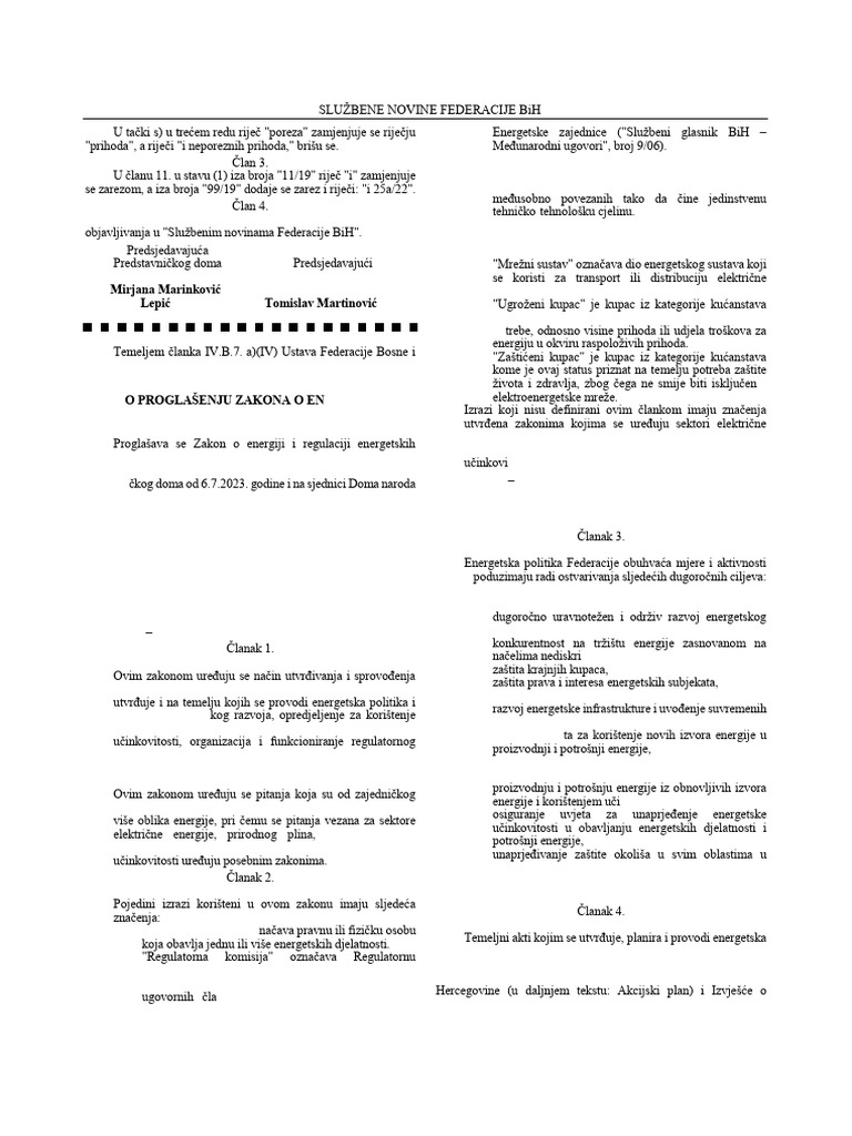 Zakon o Energiji I Regulaciji Energetskih Djelatnosti SNFBiH 60-23 | PDF