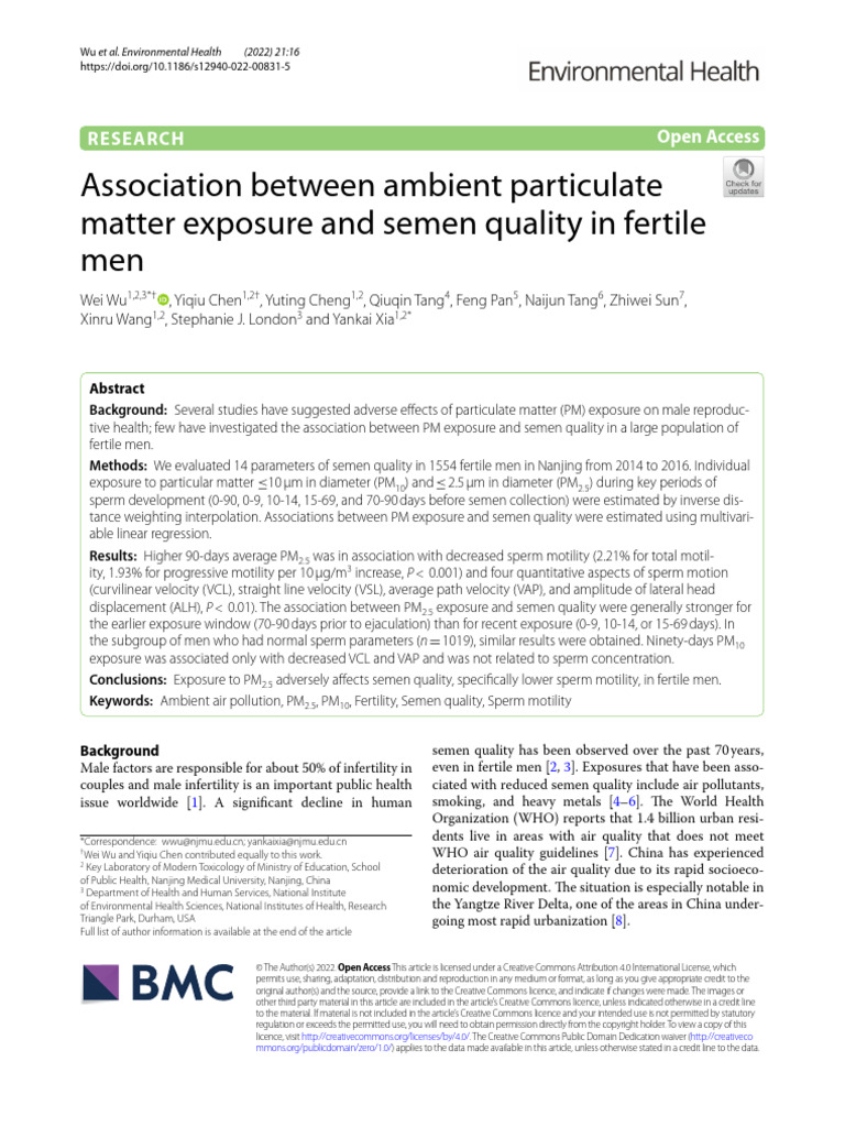 Association Between Ambient Particulate Matter Exposure and Semen ...