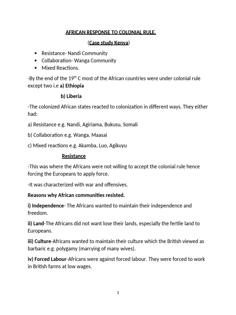 African Response To Colonial Rule (1) - Yr 9 | PDF